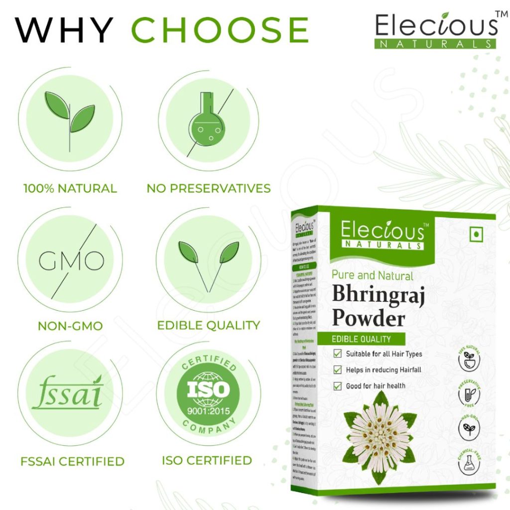 Elecious Naturals Bhringraj Powder for Hair and Eating - Elecious