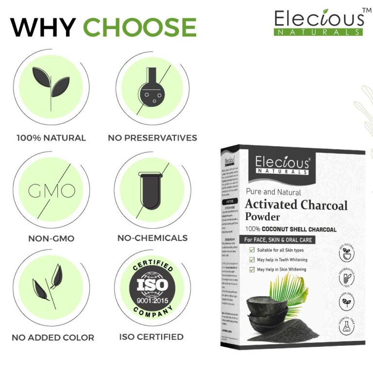 Elecious Naturals Coconut Activated Charcoal Powder for Face, skin ...