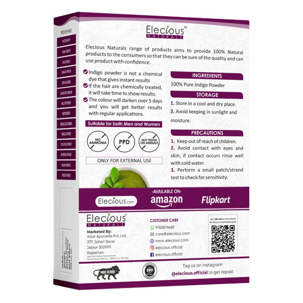 Elecious Naturals Indigo Powder for black Hair - Natural Hair Dye